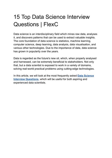 Ppt 15 Top Data Science Interview Questions Flexc Powerpoint