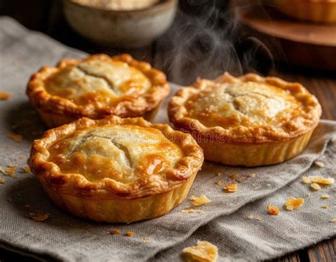 Three Small Pies Are Sitting On A Table With A Cloth Stock Illustration