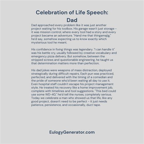 Crafting A Heartfelt Celebration Of Life Speech For Your Dad