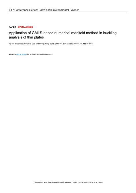 Pdf Application Of Gmls Based Numerical Manifold Method In Buckling