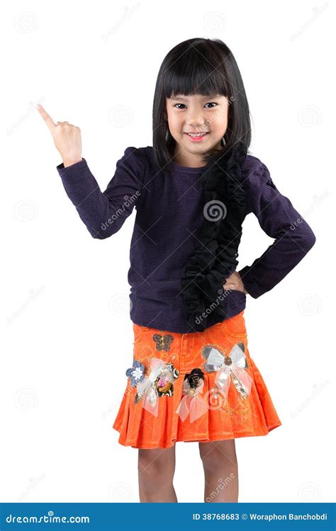 Little Asian Girl Standing With Index Finger Up Stock Image Image Of
