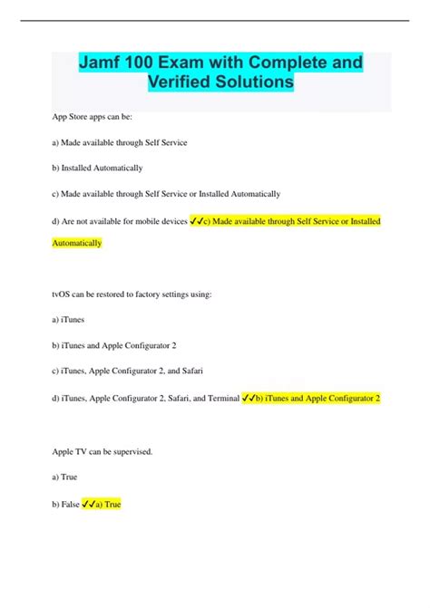 Jamf 100 Pack All Exams Bundled Questions With Correct Answers With Complete Solutions Already