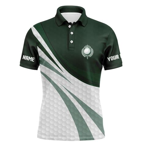 Green And White Golf Shirt Custom Name Mens Golf Polo Shirts Mens