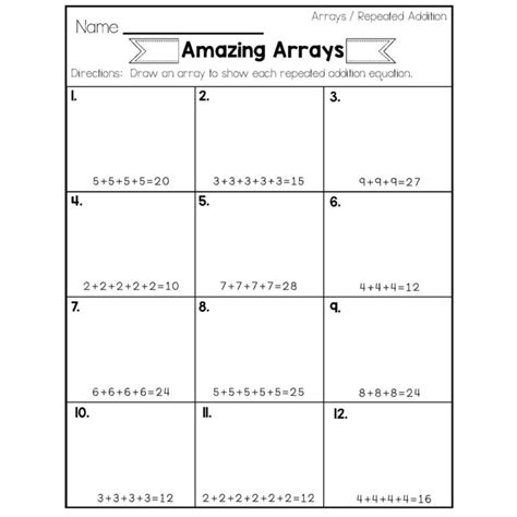 2nd Grade Math Worksheets Operations And Algebraic Thinking Arrays And Repeated Addition
