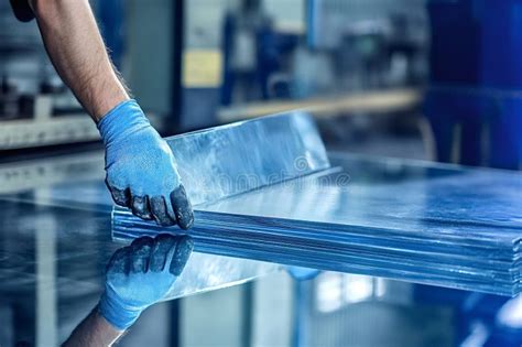 Factory Worker Handling Stack Of Plexiglass Sheets In Manufacturing