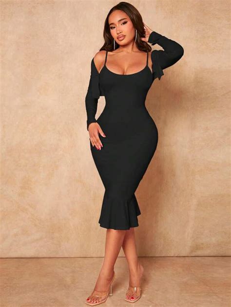 Shein Sxy Solid Cami Bodycon Dress And Bolero Shein Usa