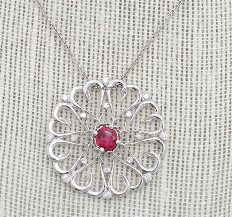 Ruby Necklace With Natural Round Diamonds Bridal Etsy