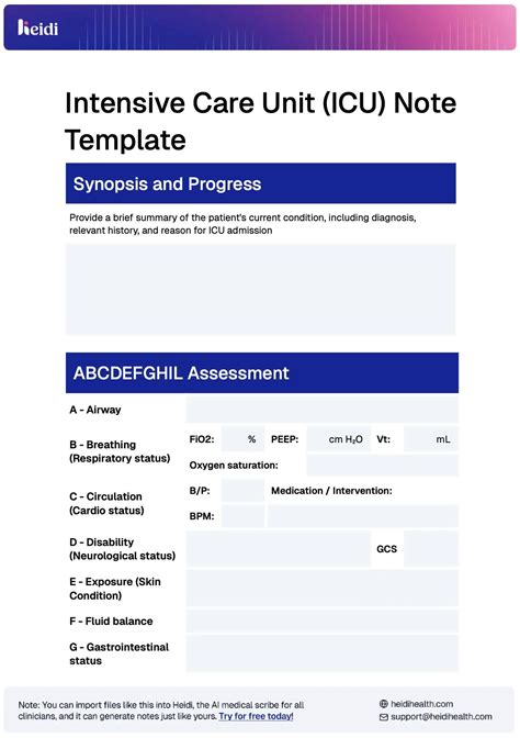 Icu Note Templates With Examples Heidi Health Heidi Ai
