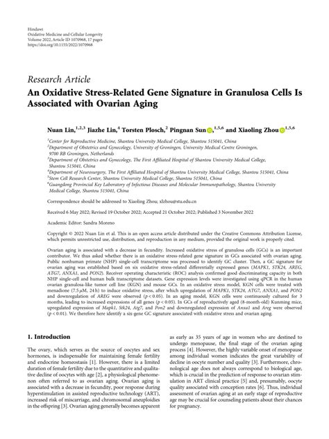 PDF An Oxidative Stress Related Gene Signature In Granulosa Cells Is