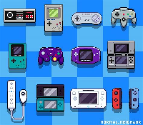 Nintendo Consoles And Controllers In Pixel Art