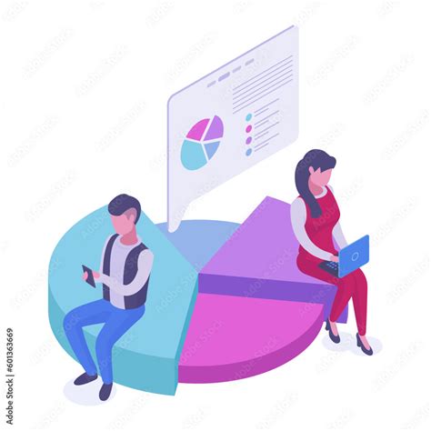 Isometric People With Business Diagram Chart Statistics Analysis Chart Pie Statistic 3d