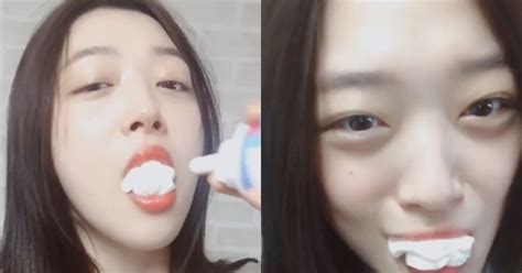 설리 깜찍 생크림 먹방 초근접에도 완벽 꿀피부