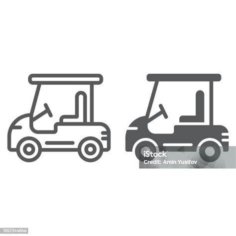 ゴルフ車ラインとグリフ アイコン自動車スポーツカートの記号ベクトル グラフィックス白い背景の上の線形パターン ゴルフのベクターアート素材や