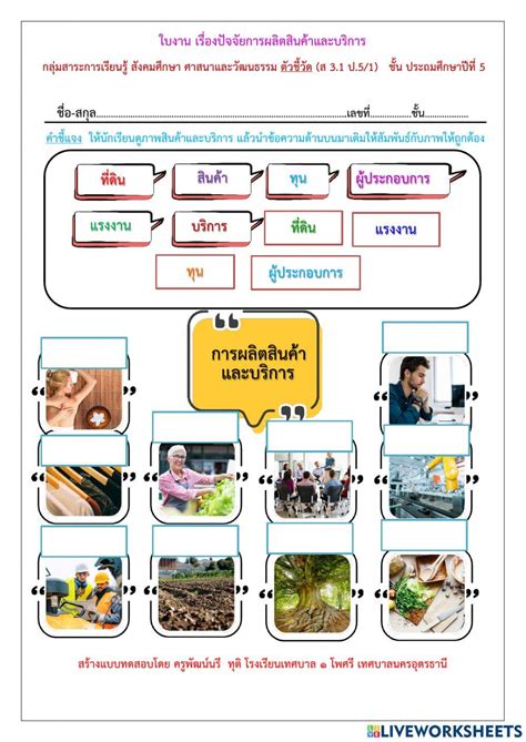 ใบงาน เรื่องปัจจัยการผลิตสินค้าและบริการ ป 5 ครูพัฒน์นรี