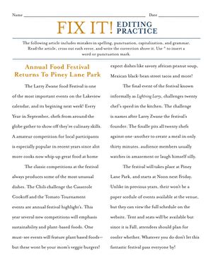 Editing Worksheets For 6th Grade