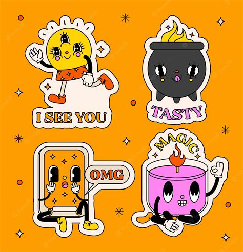 Premium Vector Sticker Set Spooky Cartoon