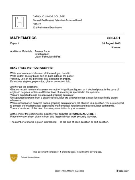 Cjc H1 Math Qp Pdf Statistical Analysis Teaching Mathematics