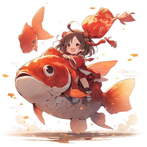 Premium Photo Anime Girl Riding A Fish With A Fish On Her Back