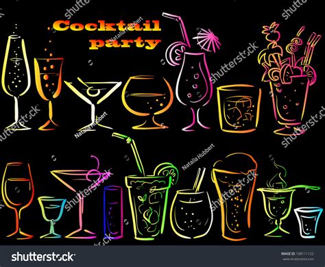 Cocktails Cocktail Glasses Set Cocktail Party Stock Vector Royalty