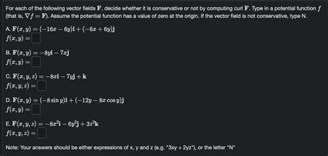 solved for each of the following vector fields f ﻿decide