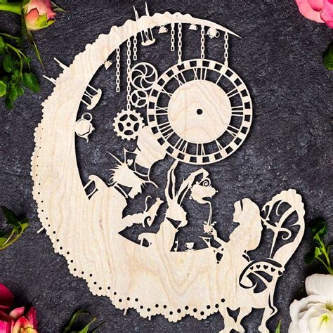 Laser Cut Mad Tea Party Alice In Wonderland Wall Clock Free Vector Cdr