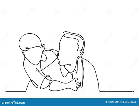 Padre E Hijo Dibujo Lineal Continuo Ilustración Del Vector