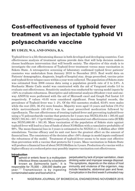 Pdf Cost Effectiveness Of Typhoid Fever Treatment Vs An Injectable
