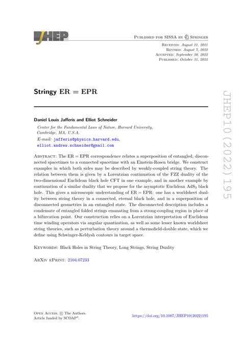 Pdf Stringy Er Epr