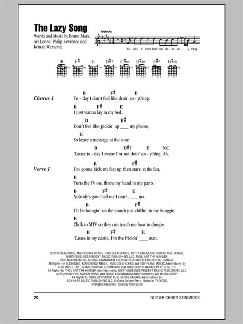 The Lazy Song By Bruno Mars Guitar Chordslyrics Guitar Instructor