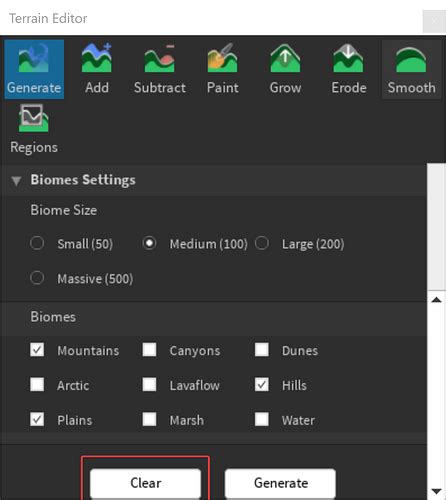 how to clear a specific terrain type scripting support developer
