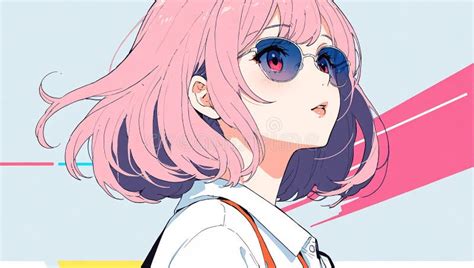 Vibrant Anime Style Artwork Of A Young Girl With Short Pink Hair