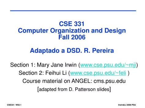 Ppt Cse 331 Computer Organization And Design Fall 2006 Adaptado A Dsd R Pereira Powerpoint