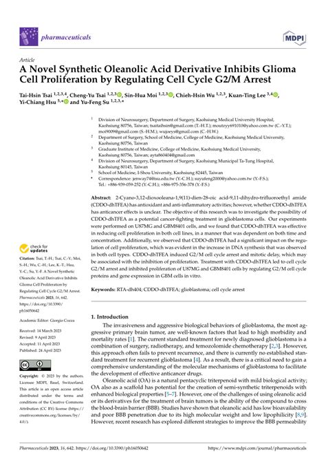 Pdf A Novel Synthetic Oleanolic Acid Derivative Inhibits Glioma Cell