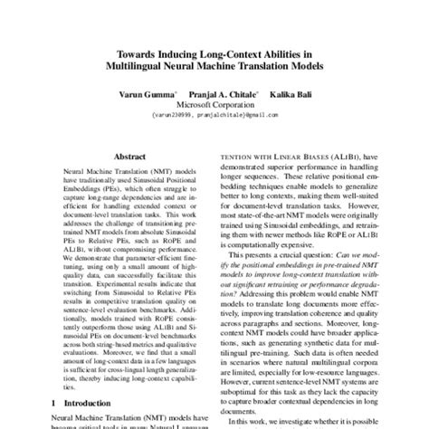 Towards Inducing Long Context Abilities In Multilingual Neural Machine Translation Models ACL