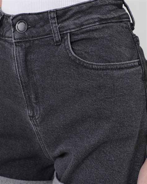 Riachuelo Short Black Jeans Feminino Mom Barra Dobrada Pool By