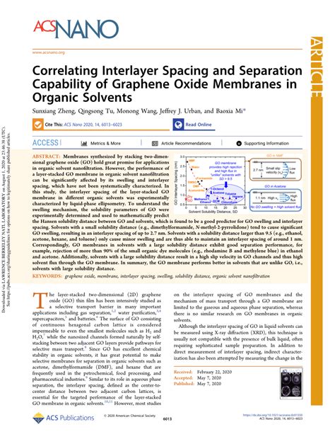 Pdf Correlating Interlayer Spacing And Separation Capability Of Graphene Oxide Membranes In