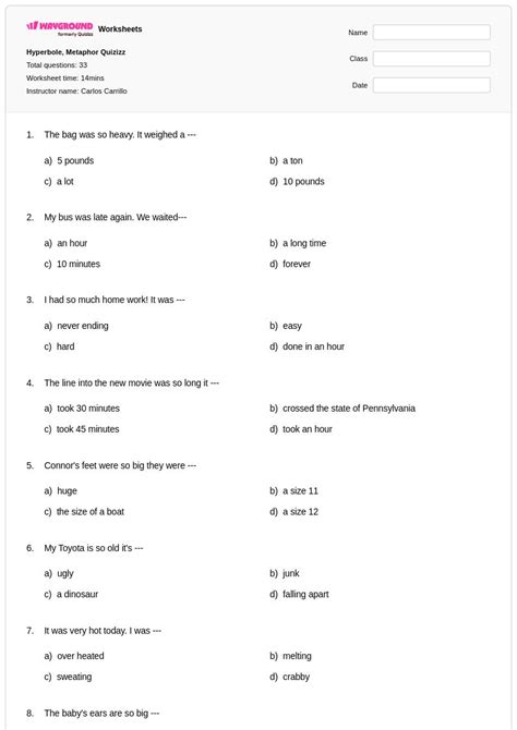 50 Hyperbole Worksheets For Grade 3 On Wayground Free And Printable