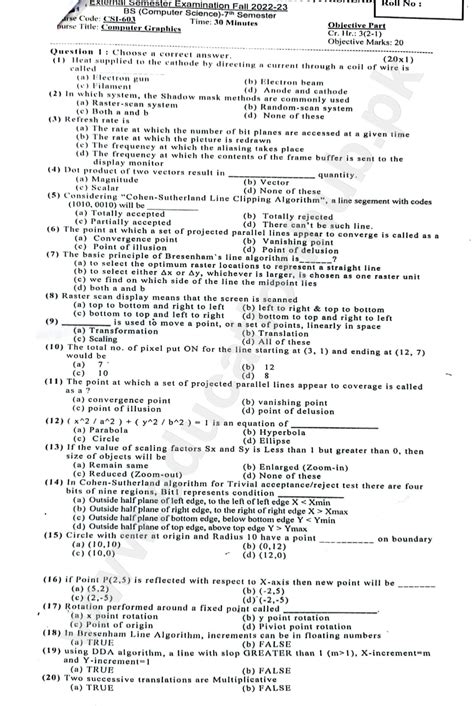 Computer Graphics Bscs Gcuf Past Paper 2023 Education Hub