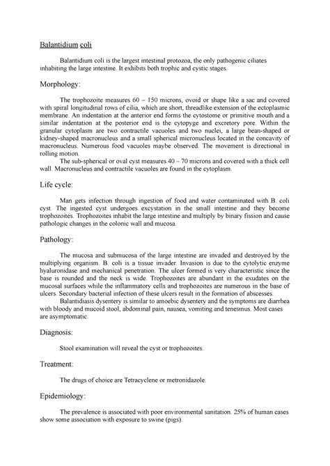 Balantidium Coli Balantidium Coli Balantidium Coli Is The Largest Intestinal Protozoa The