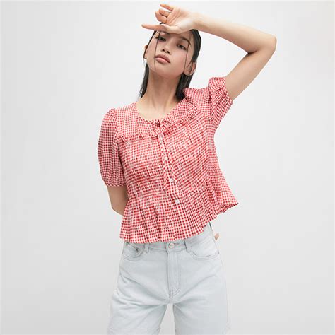 미쏘 여름신상🌊 라운드넥 스모킹 반팔 블라우스 Bwe57qg Re Miwbwe77qg