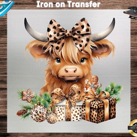 Christmas Highland Cow Heat Transfer For Shirts Etsy