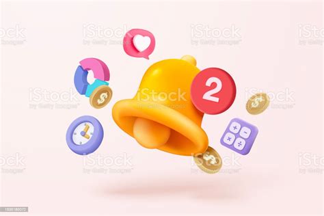 파스텔 배경에 떠 다니는 거품 연설이있는 3d 최소 알림 벨 아이콘 소셜 미디어 요소에 대한 새로운 경고 개념 메시지 벡터