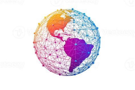 A Colorful Stylized Globe Composed Of Interconnected Lines And Nodes