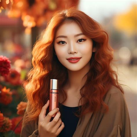 Premium Ai Image Photo Of Auburn Haired Asian Woman Holding A Lip