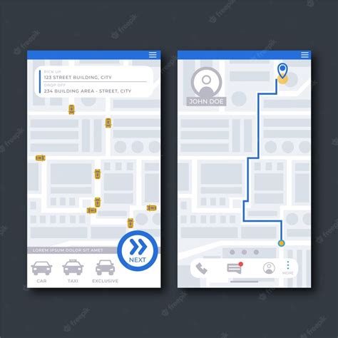 택시 앱 인터페이스 개념 무료 벡터