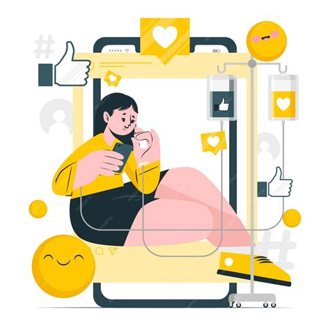 소셜 미디어 중독 개념 그림 무료 벡터