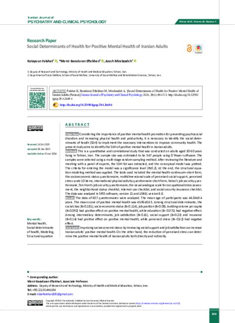 Pdf Social Determinants Of Health For Positive Mental Health Of