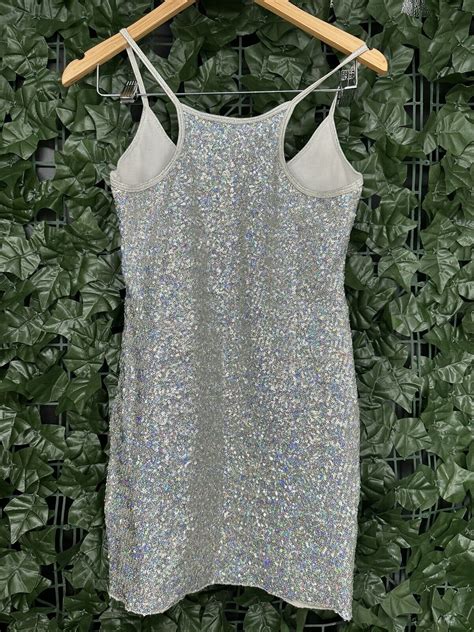 Stripper Exotic Dancer Mini Dress Silver Sequin Strip Gem