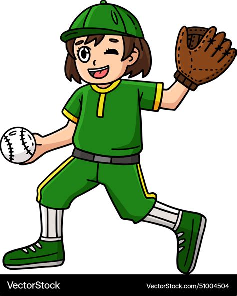 Baseball Girl Pitcher Cartoon Colored Clipart I Vector Image
