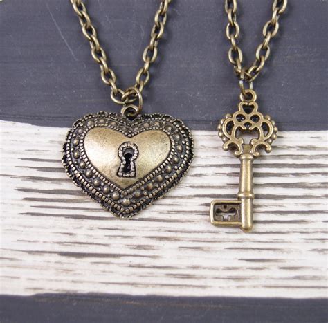 2 Bronze Lock And Key Necklaces 2 Best Friend Necklace Key Etsy